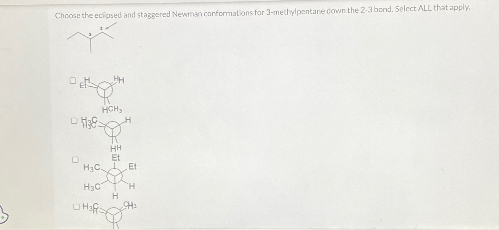 Solved Choose the eclipsed and staggered Newman | Chegg.com