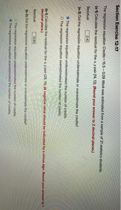 Solved Section Exercise 12-17 The regression equation | Chegg.com