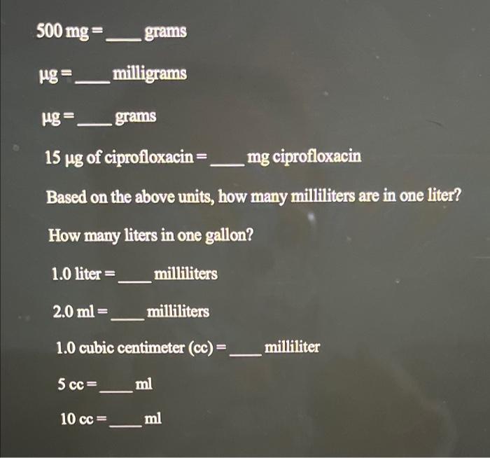 Solved One gram has 1,000 milligrams and one million | Chegg.com