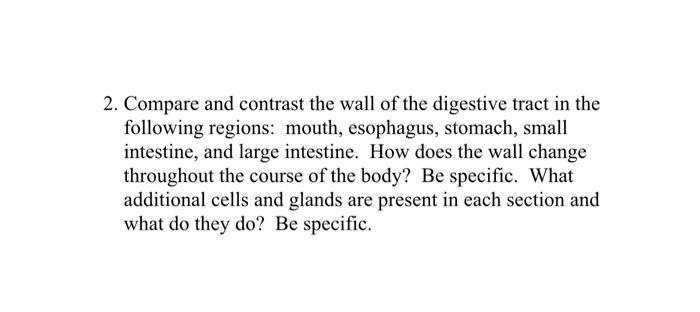 Solved 2. Compare and contrast the wall of the digestive | Chegg.com