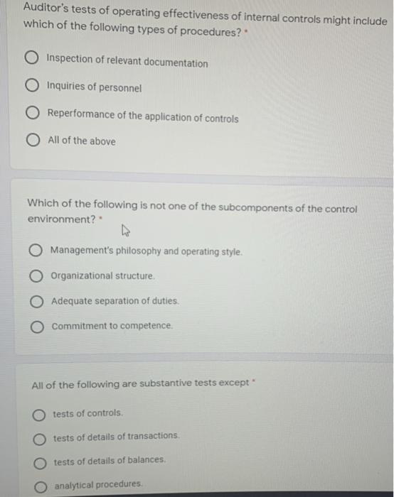 Solved Auditor's tests of operating effectiveness of | Chegg.com