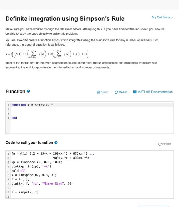 Solved Definite integration using Simpson's Rule My | Chegg.com