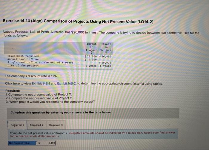 Solved Exercise 14-14 (Algo) Comparison of Projects Using | Chegg.com