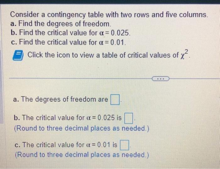 Solved Consider a contingency table with two rows and five | Chegg.com