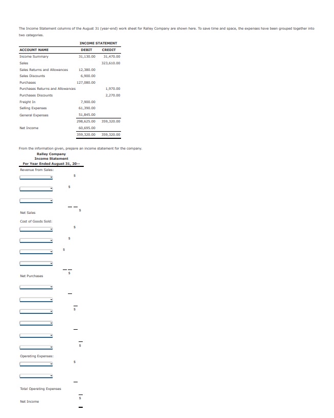 Solved The Income Statement columns of the August | Chegg.com
