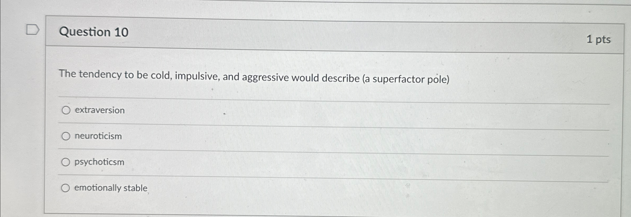 Solved Question 101 ptsThe tendency to be cold, impulsive, | Chegg.com Solved Question 101 ptsThe tendency to be cold, impulsive, | Chegg.com