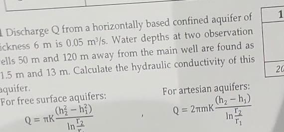 Solved Discharge Q from a horizontally based confined | Chegg.com