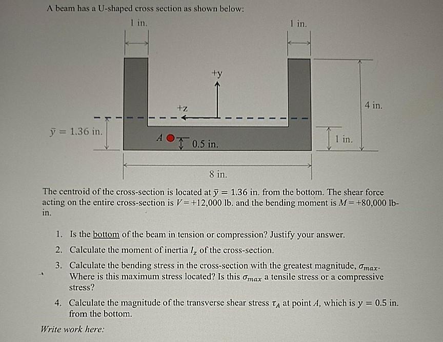 Solved A beam has a U-shaped cross section as shown below: 1 | Chegg.com