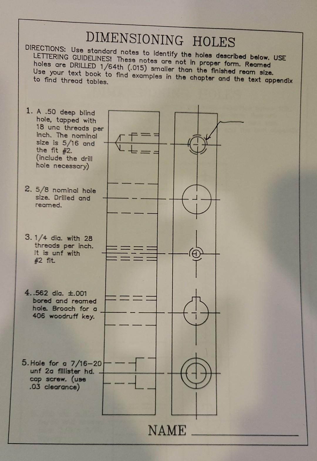 Solved DIMENSIONING HOLES DIRECTIONS: Use standard notes to | Chegg.com