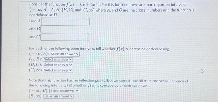 Solved Consider the function f(x)=6x+4x−1. For this function | Chegg.com