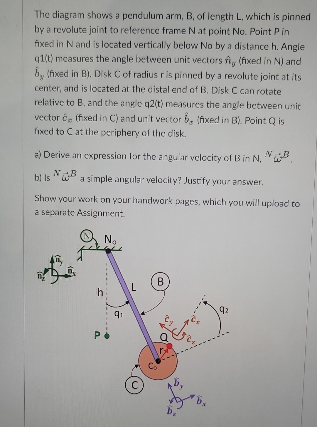 The diagram shows a pendulum arm, B, of length L, | Chegg.com