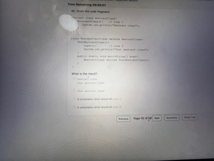 Solved Time Remalning 00:50:57 40. Given the code fragment: | Chegg.com