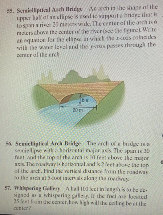 Solved 55. Semielliptical Arch Bridge An arch in the shape | Chegg.com