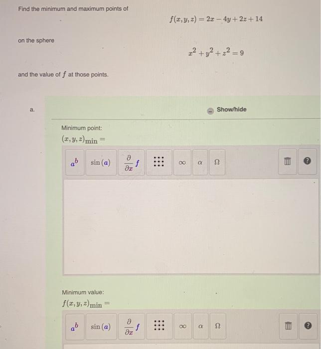 Solved Find the minimum and maximum points of | Chegg.com