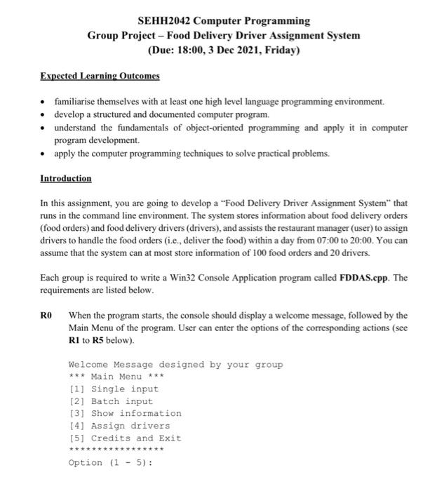 Solved SEHH2042 Computer Programming Group Project - Food | Chegg.com