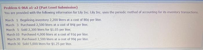 Solved Problem 6-06A al-a2 (Part Level Submission) You are | Chegg.com