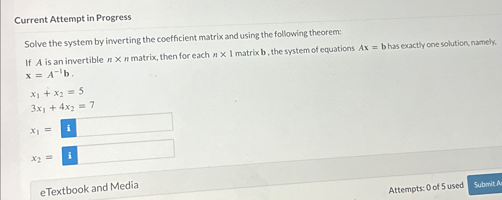 Solved Current Attempt in ProgressSolve the system by | Chegg.com