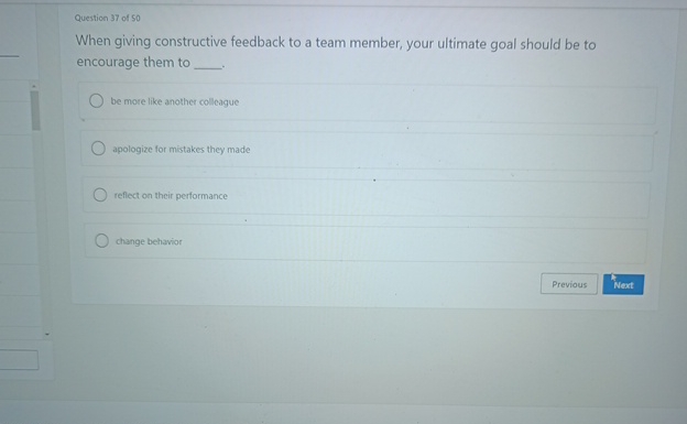 Solved Question 37 ﻿of 50When giving constructive feedback | Chegg.com