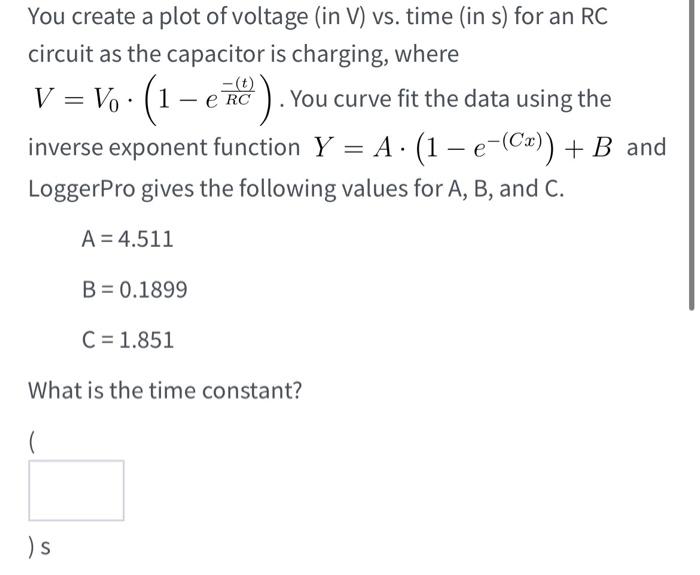 Solved You create a plot of voltage (in V) vs. time (in s) | Chegg.com