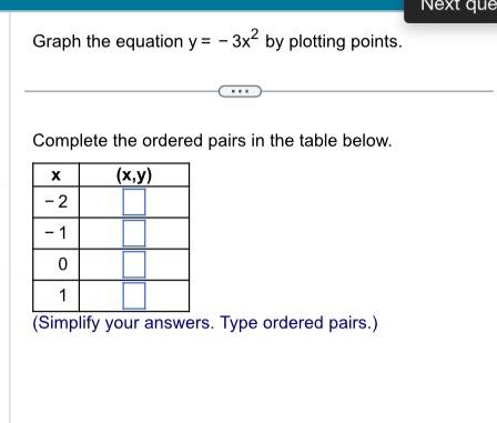 Solved Graph the equation y=−3x2 by plotting points. | Chegg.com