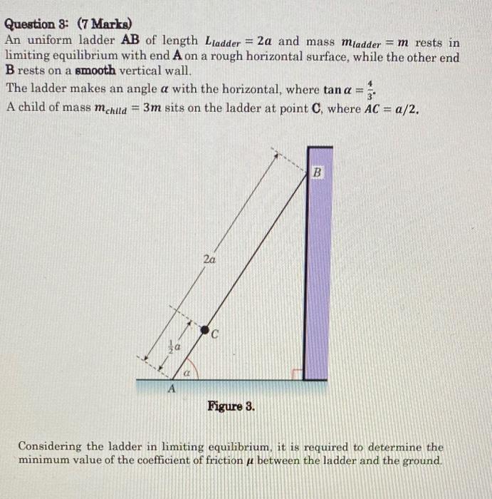 Solved Question 8: (7 Marks) An uniform ladder AB of length | Chegg.com