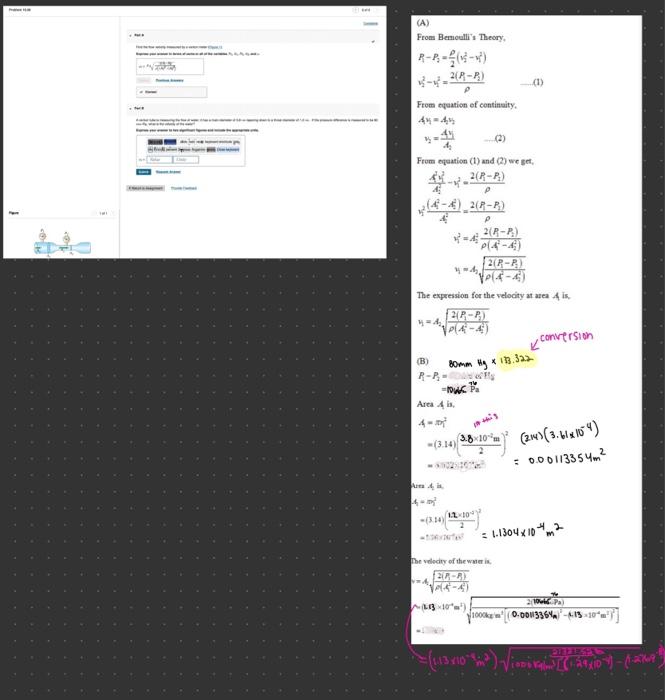 Solved only part B A venturi tube is measuring the glow of | Chegg.com