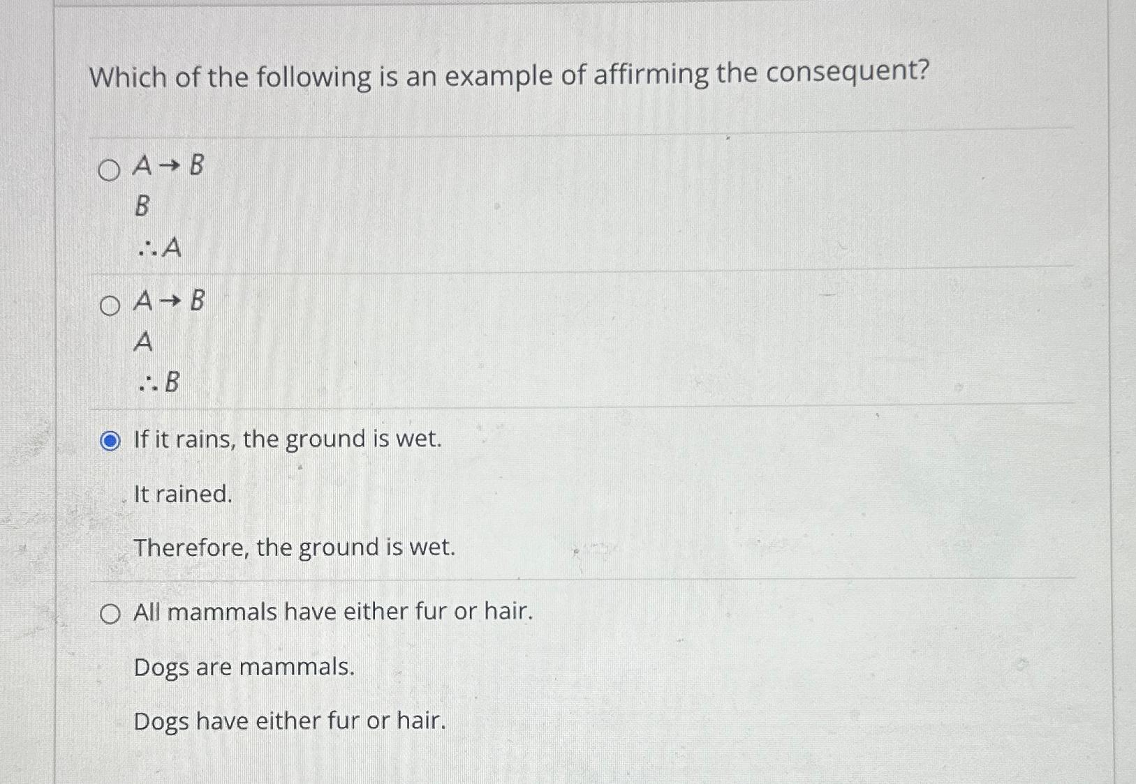 Solved Which of the following is an example of affirming the | Chegg.com