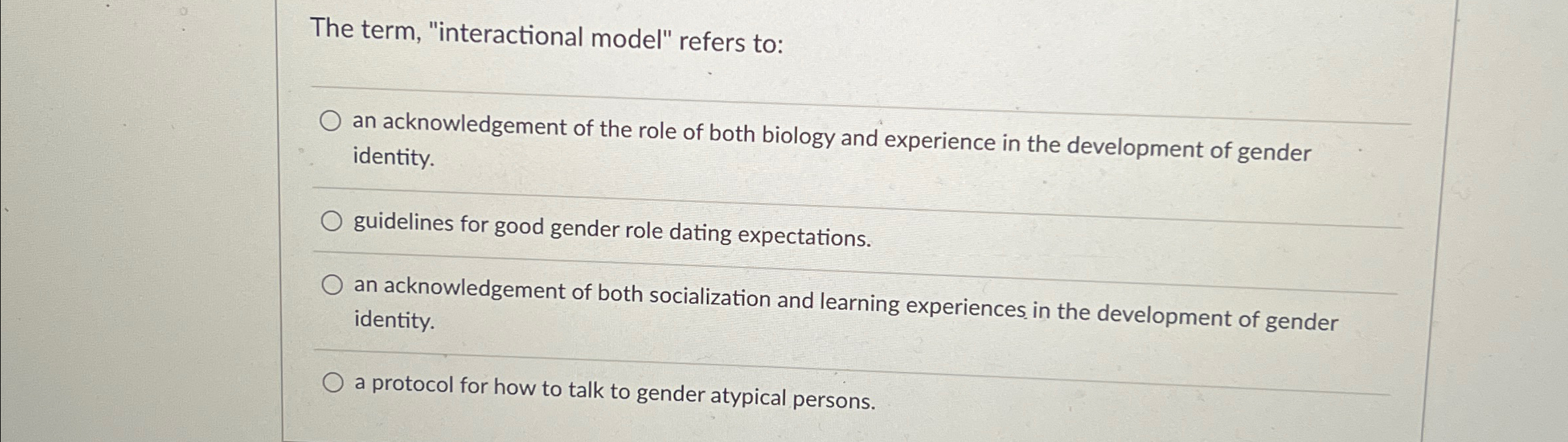 Solved The term, "interactional model" refers to:q, ﻿an | Chegg.com
