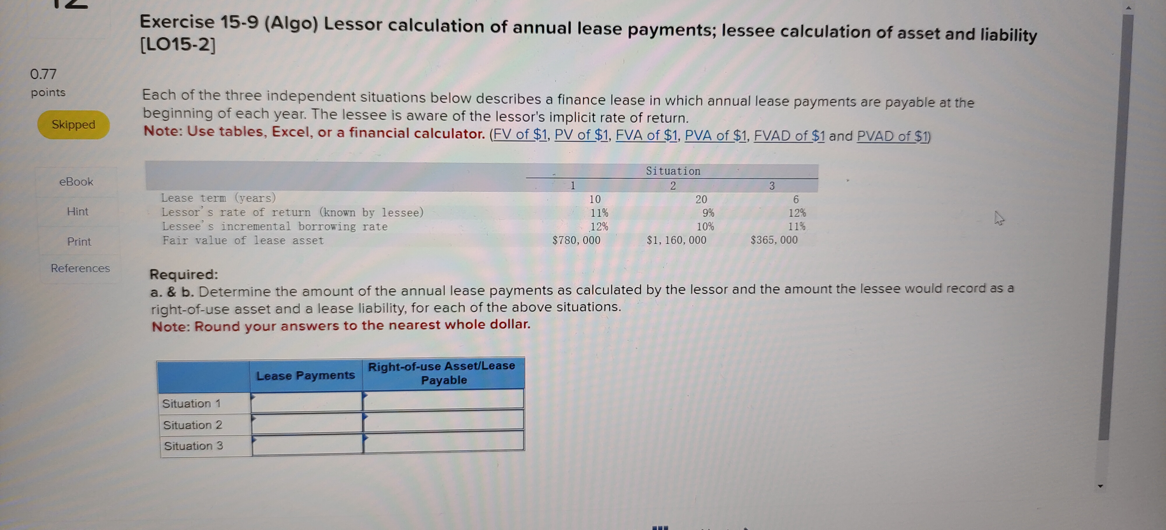 Solved Exercise 15-9 (Algo) ﻿Lessor calculation of annual | Chegg.com