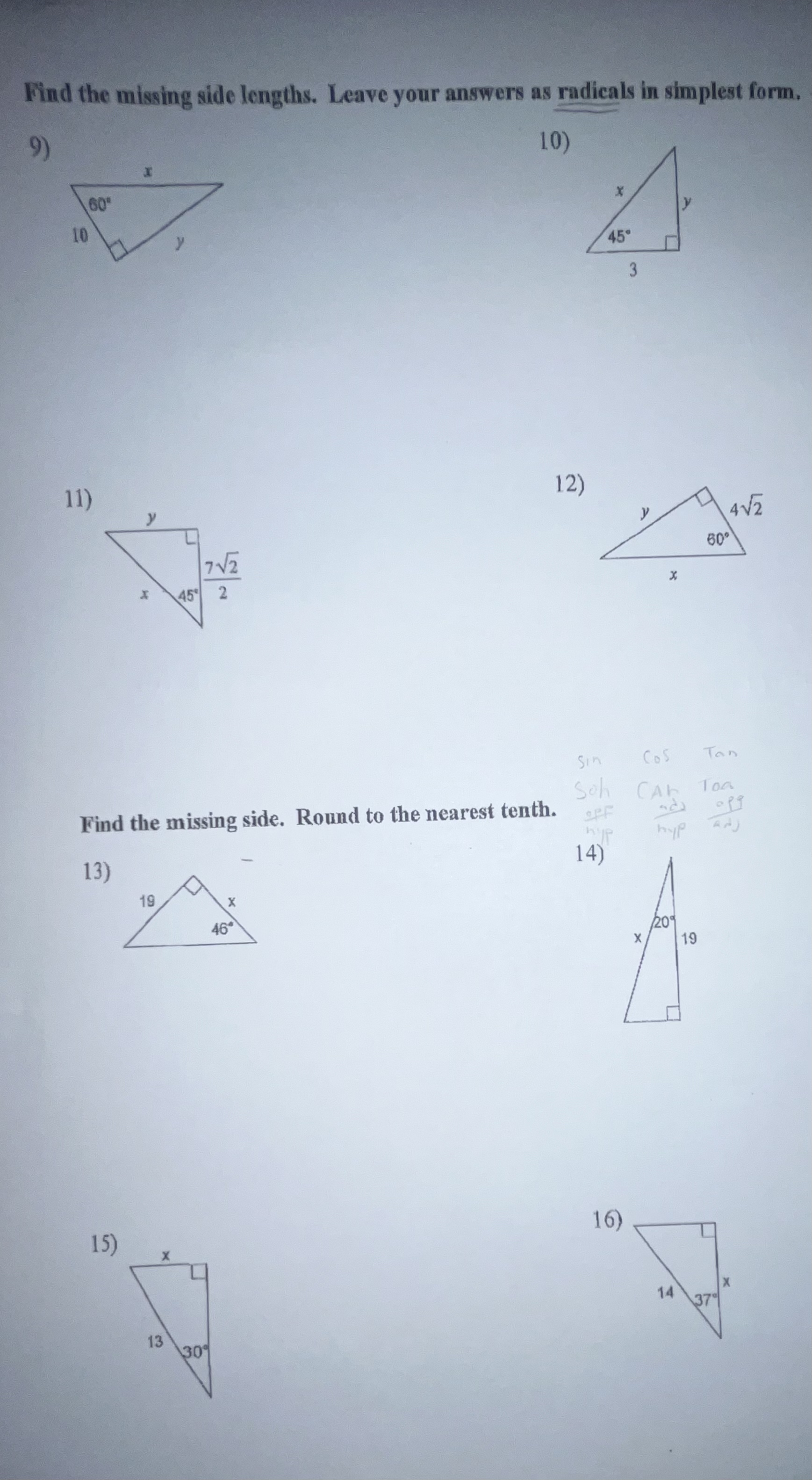 Solved Find the missing side lengths. Leave your answers as | Chegg.com