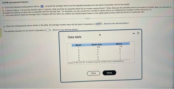 Solved (CAPM and expected returns) A. Given the holdre-perad | Chegg.com