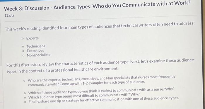 Solved Week 3: Discussion - Audience Types: Who do You | Chegg.com