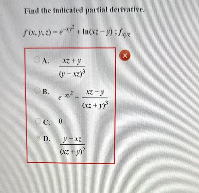 Solved Find the indicated partial derivative. | Chegg.com
