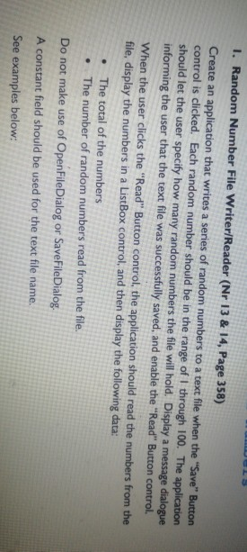 Solved 1 Random Number File Writerreader Nr 13 And 14 Page 7781