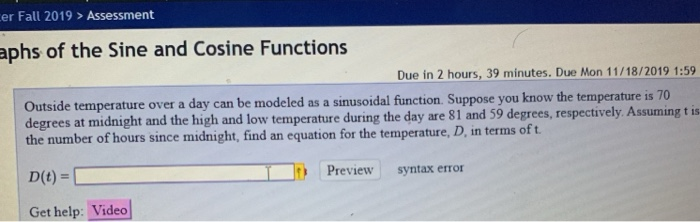 Solved er Fall 2019 > Assessment aphs of the Sine and Cosine | Chegg.com