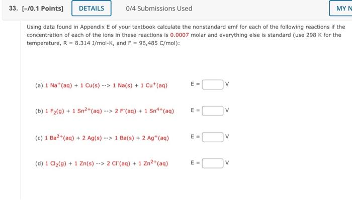 Solved Using data found in Appendix E of your textbook | Chegg.com