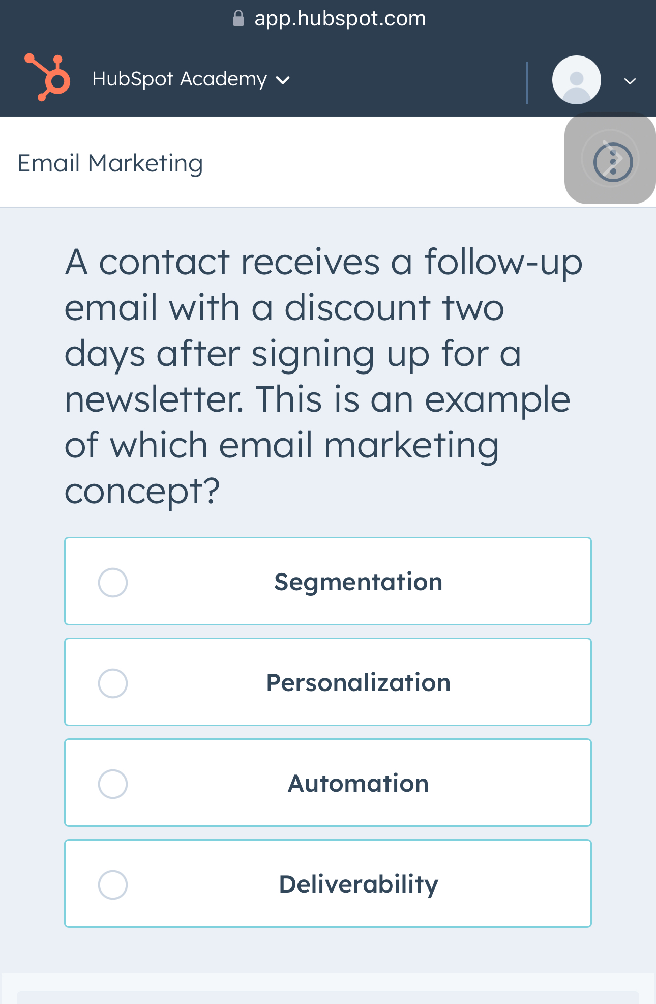 Solved app.hubspot.comHubSpot AcademyEmail MarketingA | Chegg.com