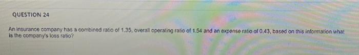 Solved QUESTION 24 An insurance company has a combined ratio | Chegg.com