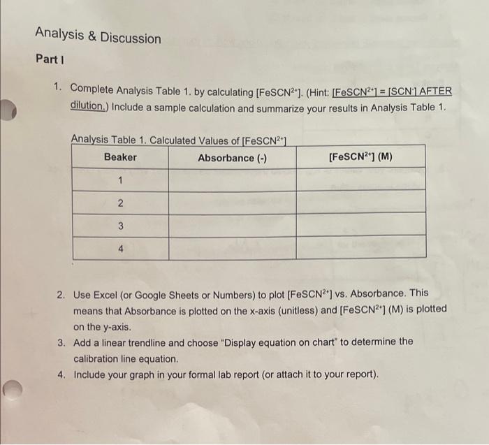 Solved 1. Complete Analysis Table 1. by calculating | Chegg.com