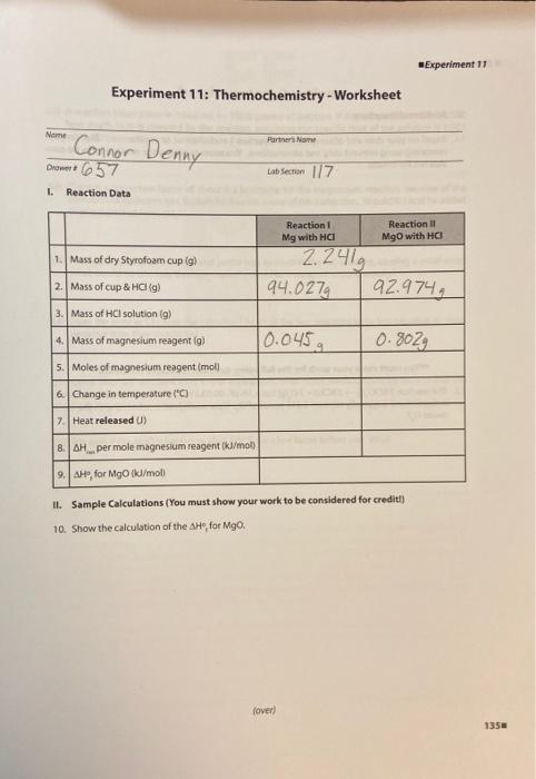 Solved Experiment 11 Experiment 11: Thermochemistry - | Chegg.com