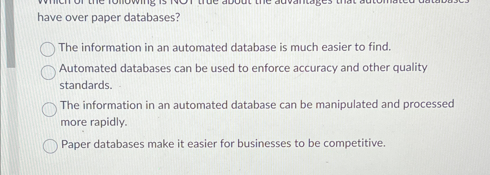 Solved Have Over Paper Databasesthe Information In An 