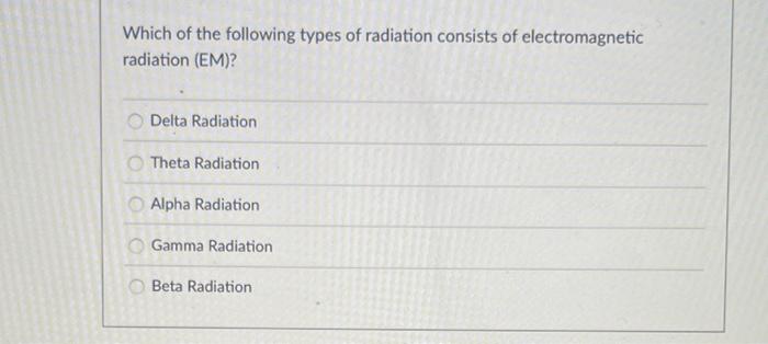 Solved Which of the following types of radiation consists of | Chegg.com