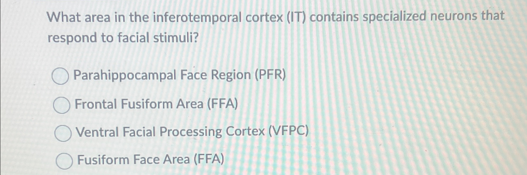 Solved What Area In The Inferotemporal Cortex It ﻿contains