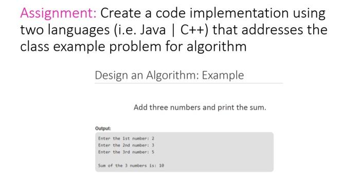 Solved Assignment: Create a code implementation using two | Chegg.com
