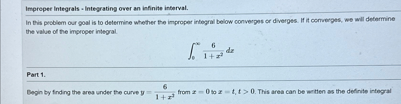 Solved Improper Integrals ﻿integrating Over An Infinite