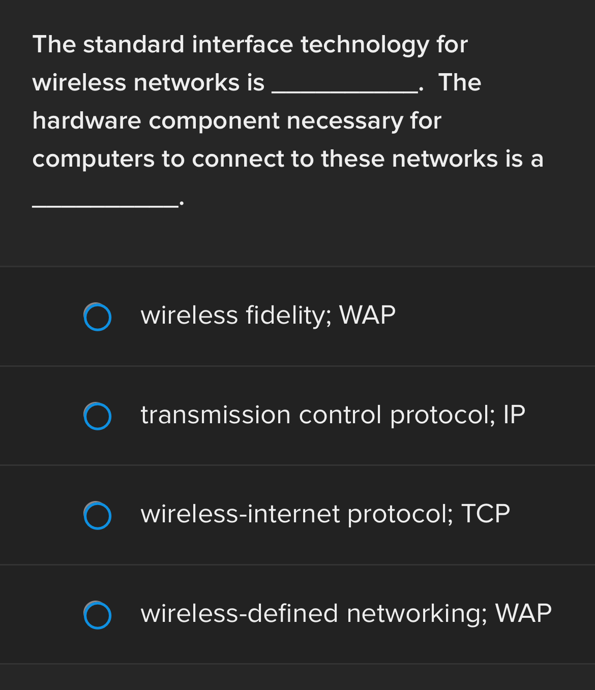 Solved The standard interface technology for wireless | Chegg.com