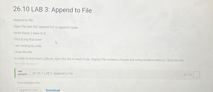 Solved 26. 10 LAB 3: Append to File Append to file: Open the | Chegg.com