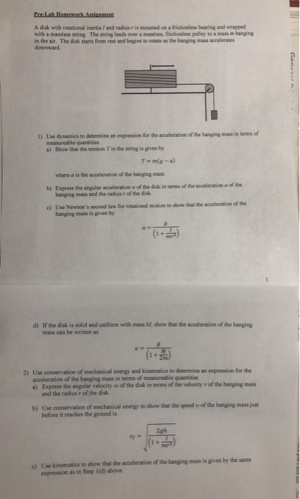 Solved Pre-Lab Homework Assignment A disk with rotational | Chegg.com