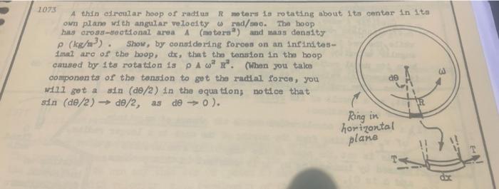 Solved A thin circular hoop of radius R meters is rotating | Chegg.com