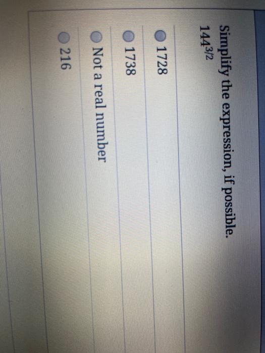 Solved Simplify the expression, if possible. 1443/2 1728 | Chegg.com